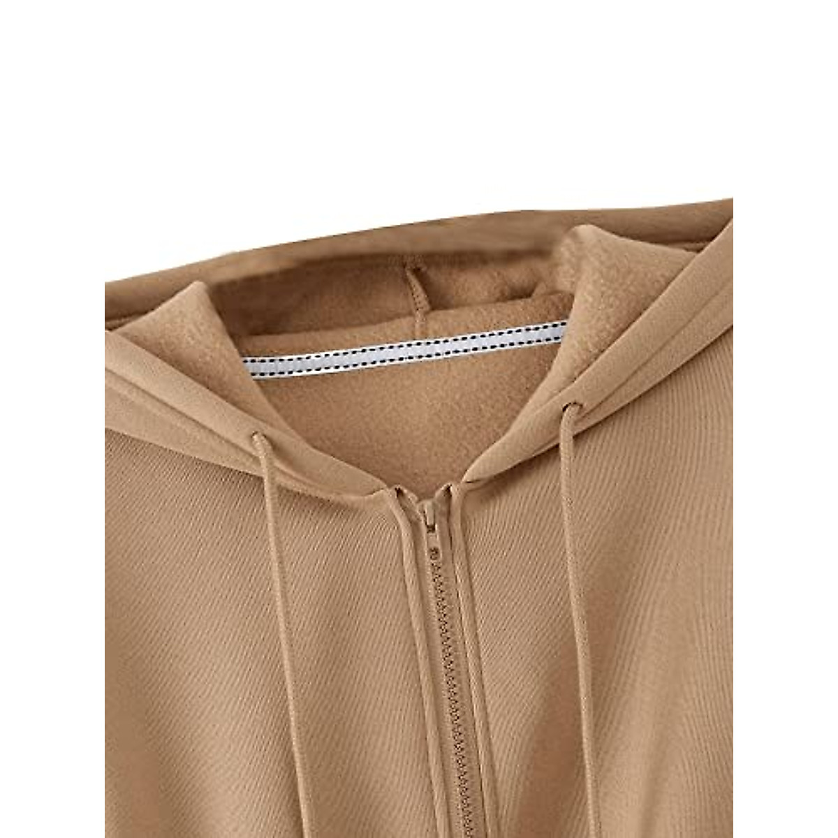 SweatyRocks Women's Long Sleeve Drawstring Full Zip Hooded Jacket Crop Sweatshirt Khaki L