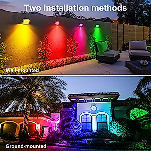 T-SUN RGB Solar Spotlight Outdoor, Color Changing Spot Lights IP65 Waterproof Garden Lights Lawn Light Outdoor Spotlight Auto On/Off for Garden Yard Lawn Path 2 in 1