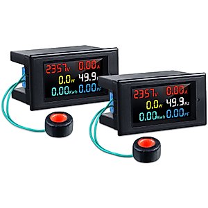2 Pieces AC Display Meter, 80-300V 100A Digital Multimeter Voltmeter Voltage Current Power Factor Voltmeter Multimeter Tester 110V 220V Digital Color LCD Volt Amp Watt Detector Reader Panel