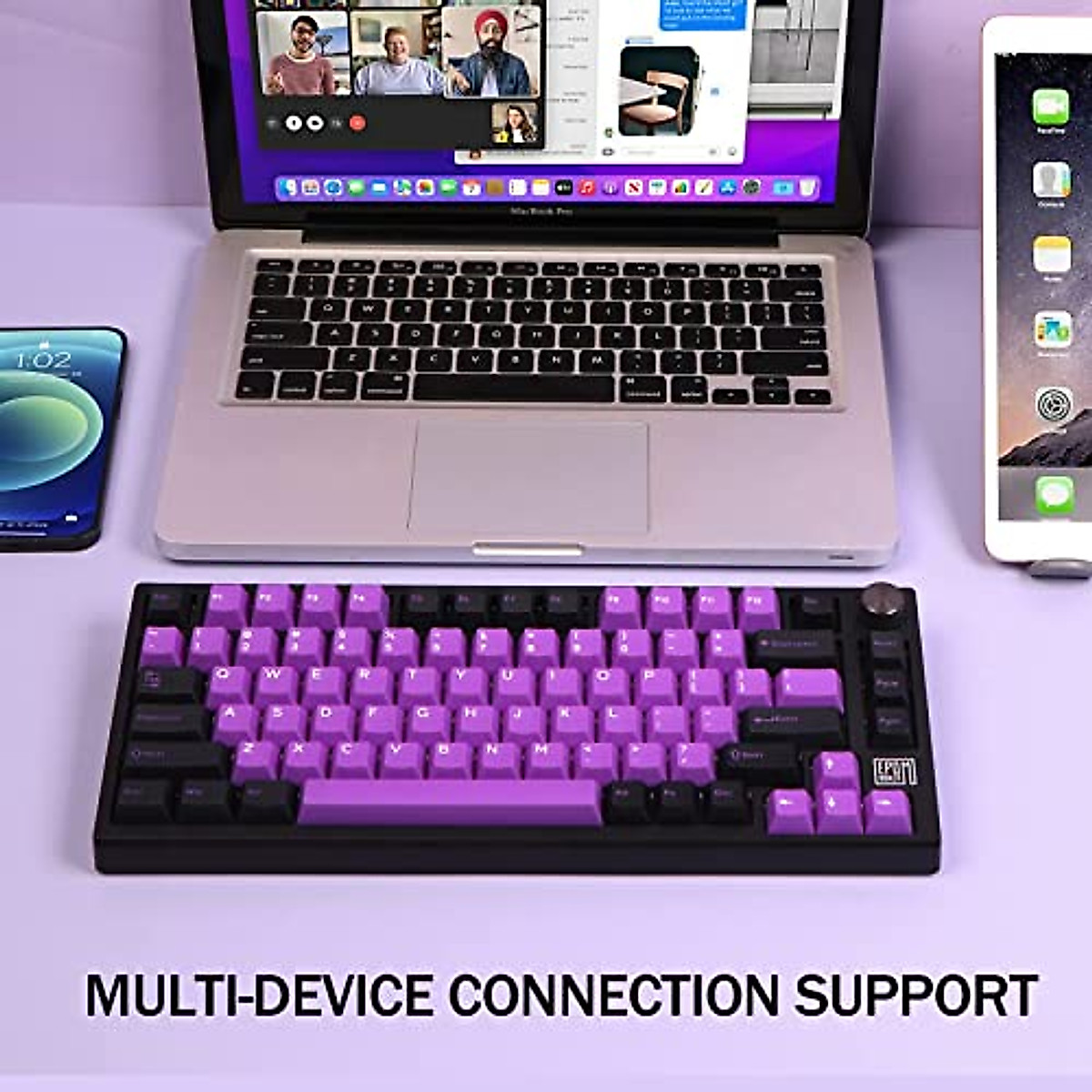 EPOMAKER TH80 SE Gasket 75% Mechanical Keyboard, NKRO Hot Swappable RGB 2.4Ghz/ Bluetooth 5.0/ Wired Gaming Keyboard with Poron/EVA Foam, 4000mah Battery (Black Purple, Flamingo Switch)