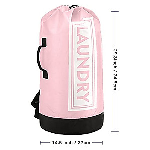 Pink Laundry Backpack Large Heavy Duty Laundry Bag with Adjustable Shoulder Straps Laundry backpack for Traveling Dirty Clothes Organizer for College Students Waterproof