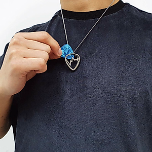 PICKRING Soundwave Shaped Guitar Pick Holder Necklace for Guitarists/guitar picks keeper storage pendant necklace stainless steel music lovers musicians gifts (Metal Black)