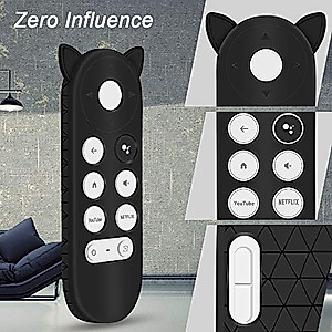 Silicone Protective Case Holder Compatible for Google Chromecast Remote Control,[Full Protection ] Cute Cat Shape Shock Absorption Bumper Google Voice Remote Back Covers Case Protector Skin-Black