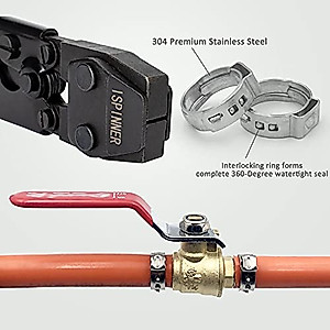 ISPINNER PEX Crimping Tool, Clamp Cinch Crimp Tool Crimper for Stainless Steel PEX Clamps from 3/8" to 1", with 40pcs PEX Crimp Rings 3/8" 1/2" 3/4" 1"