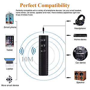 Bluetooth V5.0 Output Audio Receiver, KINDRM Mini Wireless 3.5mm Jack Aux Adapter Portable for Headphones, Speakers, Car/Home Stereo System(Black)