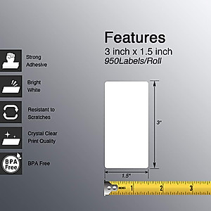 BETCKEY - 3" x 1.5" (76 mm x 38 mm) Barcode Shipping & Address Labels Compatible with Zebra & Rollo Label Printer,Premium Adhesive & Perforated [10 Rolls, 9500 Labels]