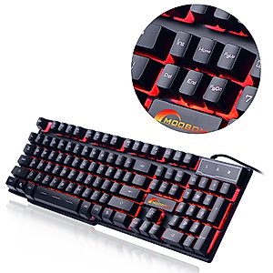 Moobom DB-A8 Mechanical Feel Gaming Keyboard, LED Three Color Backlit USB Wired Game Keyboard