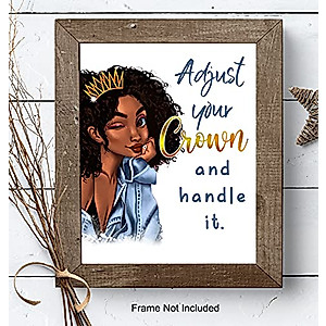 African American Woman Wall Art - Black Queen- Inspirational Quotes Wall Decor - Motivational Posters - Uplifting Encouragement Gifts for Women - Girls Bedroom Living Room Home Office - Afro Girl 8x10