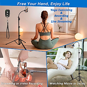 Tall Cell Phone Tripod, Phone Floor Video Tripod, Adjustable Gooseneck Phone Tripod with Carry Bag, 360 Swivel Head, Phone Clamp for iPhone16 /Pro/Pro Max/Plus/15/14/13/12/11, S22 S21