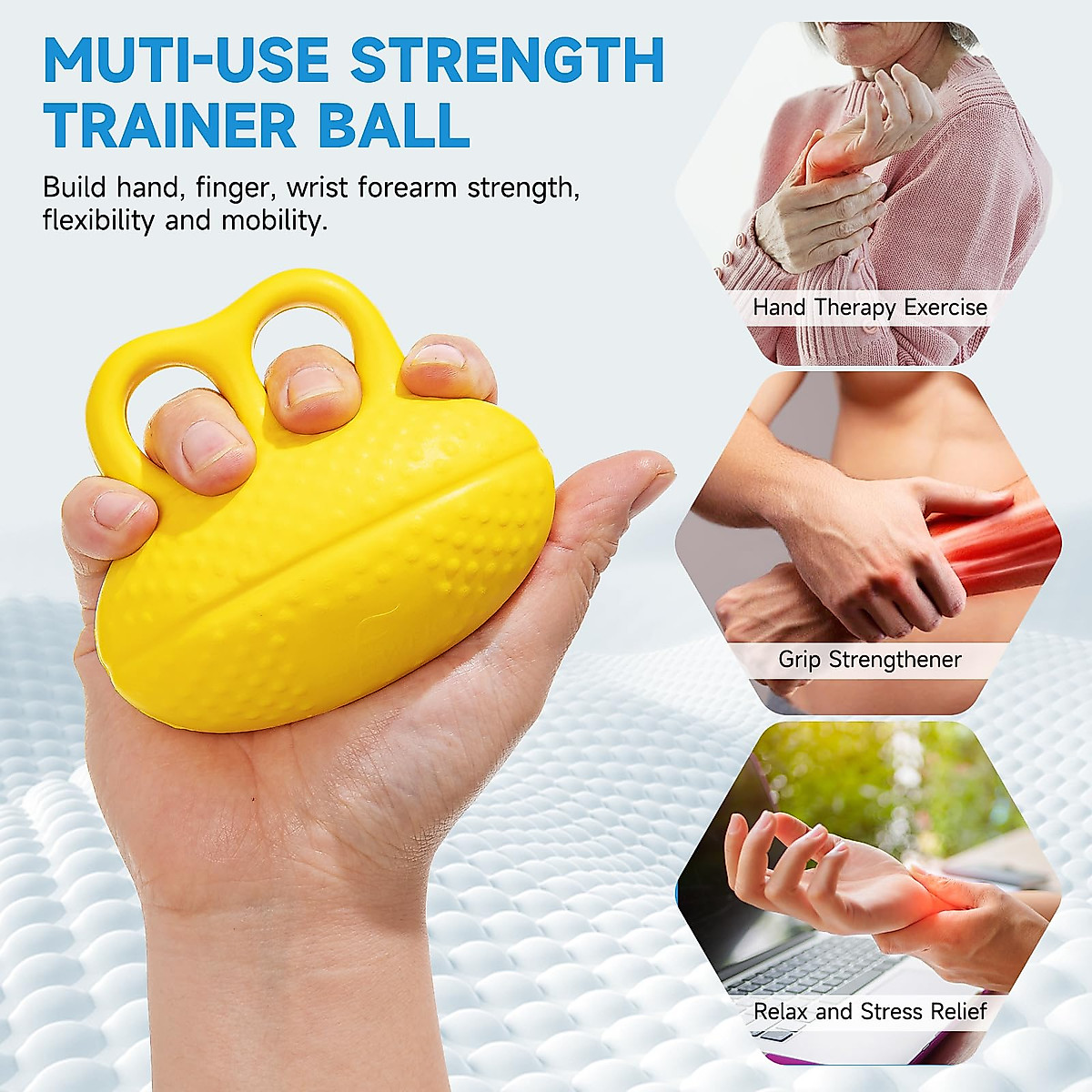 Fanwer Finger Exerciser Hand Squeeze Ball, Hand Grip Strength Trainer Build Hand, Finger and Wrist Strength, Finger Extension Exerciser for Rehab, Arthritis, Carpal Tunnel