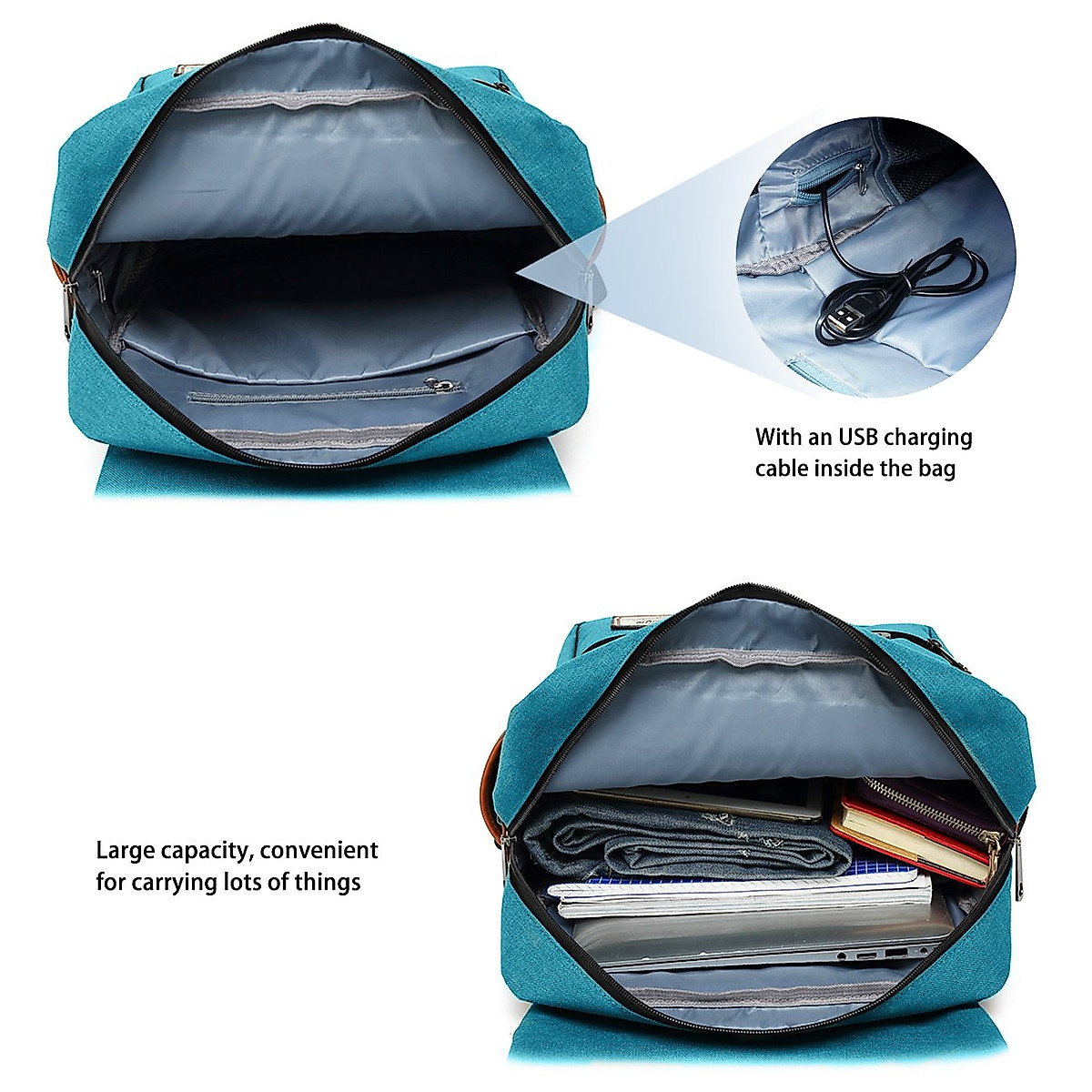 Junlion Unisex Business Laptop Backpack College Student School Bag Travel Rucksack Daypack with USB Charging Port Blue