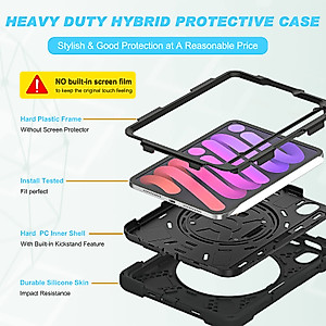 ZenRich iPad Mini 7 Case (A17 Pro 2024), Heavy Duty Shockproof Rugged Case for iPad Mini 7th/6th Generation with Pencil Holder/Kickstand/Hand Strap/Carrying Shoulder Belt, Black