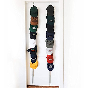 Cap Rack 2 Pack - Holds up to 16 Caps for Baseball / Ball Caps - Best Over Door Closet Organizer for Men, Boy or Women Hat Collections - Display Racks With Clips, Perfect Holder and Storage
