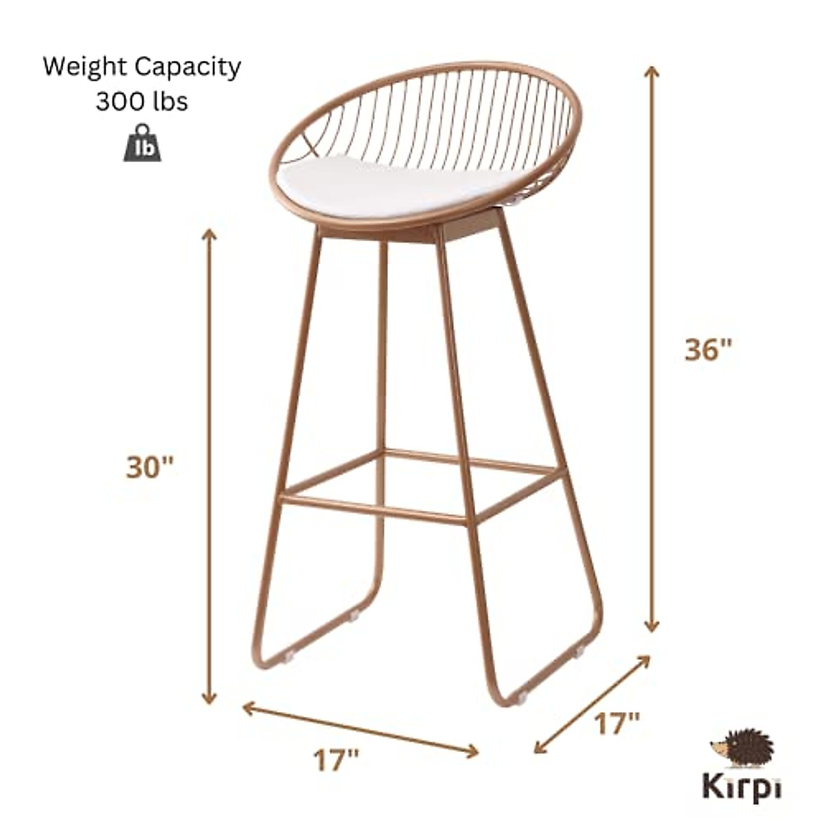 Kirpi Bar Stools Set of 4, Rose Gold Bar Height Bar Chairs 30" Seat, Kitchen Island Barstools Metal, Modern High Counter Stools with White Seat Cushion (4, Rose Gold)