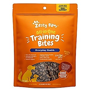 Zesty Paws Training Treats for Dogs & Puppies - Hip, Joint & Muscle Health - Immune, Brain, Heart, Skin & Coat Support - Bites with Fish Oil with Omega 3 Fatty Acids with EPA & DHA - PB Flavor - 12oz…