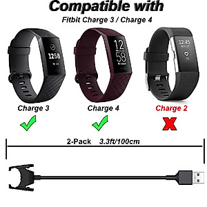 Charger for Fitbit Charge 3, Fitbit Charge 4, Replacement USB Charging Cable Clip Cord for Fitbit Charge 3/4 (2-Pack, 3.3ft)