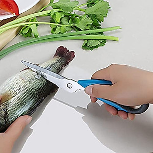 Kitchen Scissors, Heavy Duty Stainless Steel Kitchen Shears, Premium Ultra Sharp Utility Multifunctional Kitchen Scissors for Poultry, Chicken, Meat, Food, Vegetables, Seafood, BBQ (Blue)