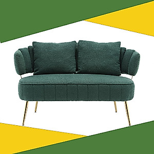 Gustonhon Modern Polyester Loveseat Couch,Futon Small Sofa with Gold Metal Legs, 2-Seater Upholstered Mini Sofa Couches for Living Room Bedroom Office Balcony Studio Apartment Love Seat (Emerald)