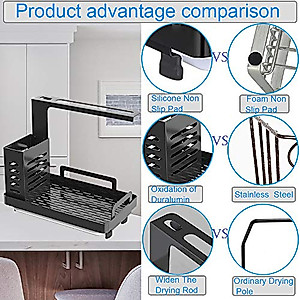 BeBeHome Sink Caddy Organizer, Sponge Holder for Sink Soap Brush Dispenser Holder with Rag Rack Suction Cup Dishcloth Holder with Drain Pan Stainless Steel Silver 9.5X4.5X8.9 in