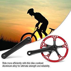 Dilwe Bike Crankset Set, 45T 47T Single Speed Crank Set with 2 Cranks for Folding Bikes Mountain Road Bike (45T-Black + Red)