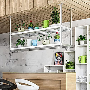 DSVONAUS Ceiling Storage Shelf, 2 Layer Stainless Steel Ceiling Mount Shelf, Hanging Floating Shelves, Organizer Rack for Restaurant Kitchen Bar Cafe Shelf, Easy to Install - 6 Sizes (80×35×80cm)