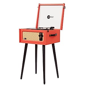 Arkrocket 3-Speed Bluetooth Record Player Retro Turntable with Built-in Speakers Rocket Moving Magnet Cartridges and Removable Legs (Orange)