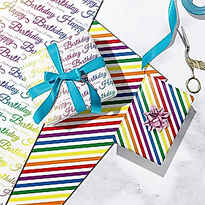 WAPLIGHAL Birthday Wrapping Paper for Kids Boys Girls Adults Baby Shower - Gift Wrapping Paper with Rainbow Stripe, Colorful Stars, Streamers, "Happy Birthday" Letters -20 X 29 Inch Per Sheet (8 Folded Sheets), Easy to Store