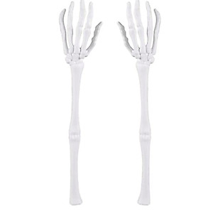 Halloween Fall Gothic Plastic White Skeleton Arm Hand Tongs (2) for Party Favors Classroom Office Home Kitchen Salad Servers