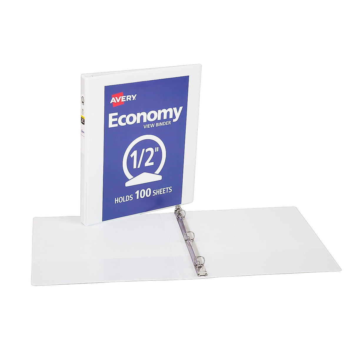 Avery Economy View 3 Ring Binder, 0.5" Round Rings, 1 White Binder (05706)