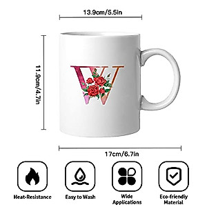 Yelolyio English Alphabet Letter Coffee Mug, Alphabet Initial Letter W Coffee Cup, Monogram Mug Cup, 11oz