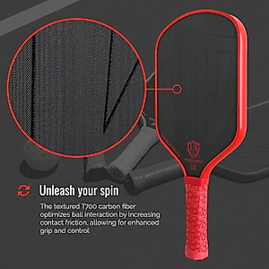 Weekend Warrior Pickleball Paddle - USAPA Approved - T700 Carbon Fiber for Ultimate Spin - Elongated Handle and Shape for Power - Paddle Cover, Paddle Eraser, Lead Tape, Sweatband Included