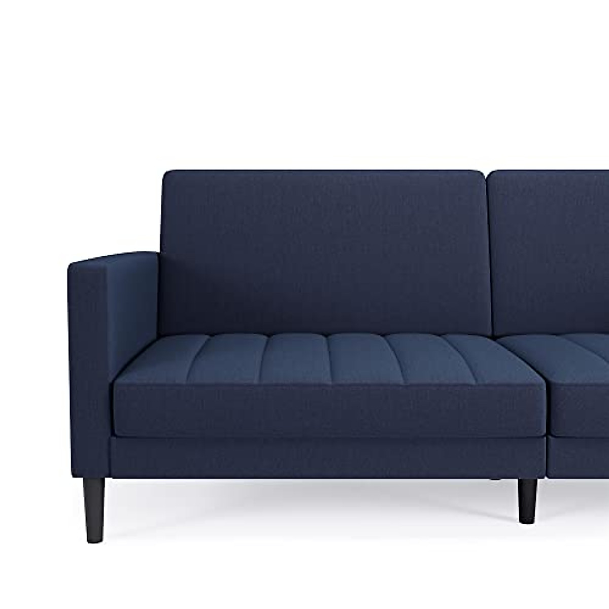 DHP Farnsworth 79 Inch Futon Sofa Bed, Upholstered Couch Sleeper with Tufted Seat, Mid-Century Modern, Navy