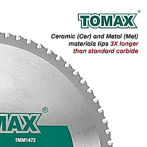 TOMAX 14 Inch 72 Tooth Industrial Level Steel and Ferrous Metal Saw Blade with 1 Inch Arbor
