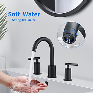 VXV Bathroom Faucets Matte Black, 2 Handle Widespread Bathroom Sink Faucet, Bathroom Faucet for Sink 3 Hole, 8 Inch Bathroom Faucet Black with Pop Up Drain and Faucet Water Lines