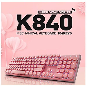 ABKO Hacker K840 Retro Rainbow LED Gaming Keyboard Pink - Blue Switch, Korean-English