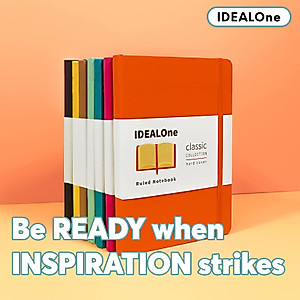 IDEALOne Journal Notebook Lined Classic Hardcover – For Work, Home, School, 5.7 x 8 inches, 160 pages, 100GSM Thick Paper, with Elastic Band Closure and Ribbon Bookmark, Black