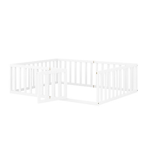 Bellemave Full Size Floor Bed for Kids, Montessori Bed Frame with Fence-Shaped Guardrails and Door, Wooden Floor Full Bed for Kids, Toddler, Boys Girls (White, Full Size)