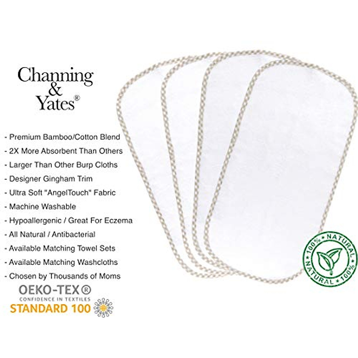 Channing & Yates - Premium Boutique Organic Burp Cloths (4-Pack) Large Face Washcloths - Baby Burp Cloths for Eczema - Thick 22 x 11in - Boutique Baby Must Haves (Beige)