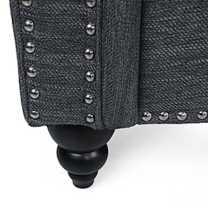 Christopher Knight Home Manbow Pillowback 3 Seater Sofa with Nailhead Trim - Charcoal/Dark Brown