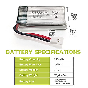 sea jump 5PCS 3.7V 380mAh Battery+Charger for X4 H107,H107C,H107L, X11 X11C,HS170 HS170C F180C HS170G TOZO Q2020 E016H E016F FX801 V911S A120 XK A150 V966