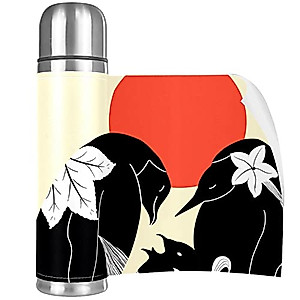 Stainless Steel Leather Vacuum Insulated Mug Penguin Thermos Water Bottle for Hot and Cold Drinks Kids Adults 16 Oz