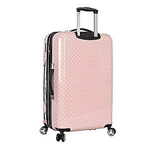 Betsey Johnson 26 Inch Checked Luggage Collection - Expandable Scratch Resistant (ABS + PC) Hardside Suitcase - Designer Lightweight Bag with 8-Rolling Spinner Wheels (Stripe Roses)
