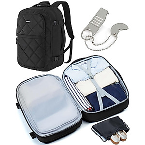 BAGSMART Travel Backpack for Women, 30L Flight Approved Carry on Backpack with Door Lock, TSA Personal Item Backpack with 15.6 Inch Laptop Compartment & Shoe Bag, Weekender Suitcase for Travel, Black