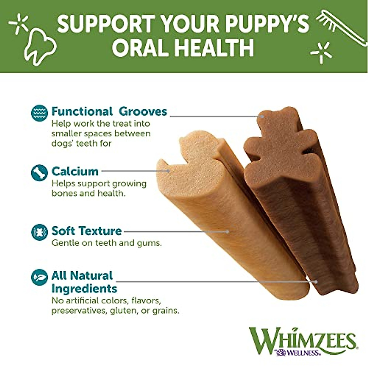 WHIMZEES by Wellness Puppy Natural Dental Chews for Dogs, Long Lasting Treats, Grain-Free, Freshens Breath, Extra Small/Small Breed, 30 count
