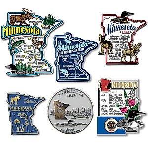 Minnesota Six-Piece State Magnet Set by Classic Magnets, Includes 6 Unique Designs, Collectible Souvenirs Made in The USA