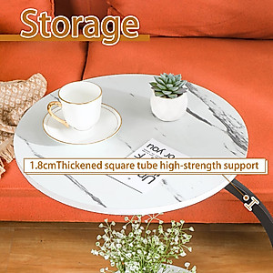 BAOYOUNI Round End Storage Table C-Shaped Sofa Coffee Side Table Circle Potted Plant Stand with Shelf and Metal Frame for Small Spaces, Living Room, Bedroom, Office