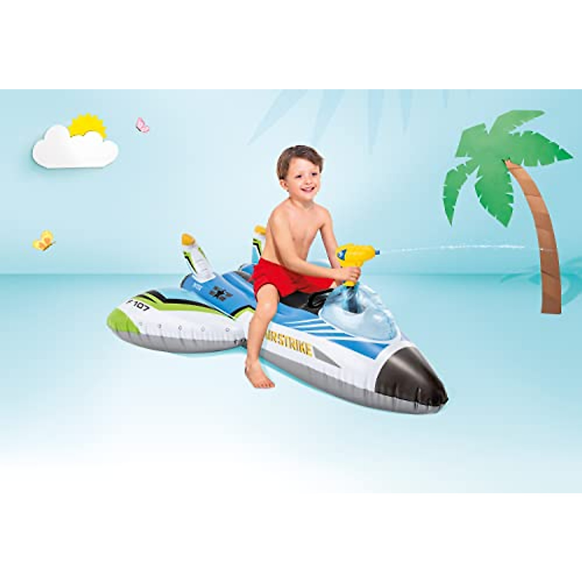 INTEX Water Gun Plane Inflatable Pool Float: Pool Toy for Kids – Includes Toy Water Gun – 88lb Weight Capacity – 46" x 46" – Color May Vary