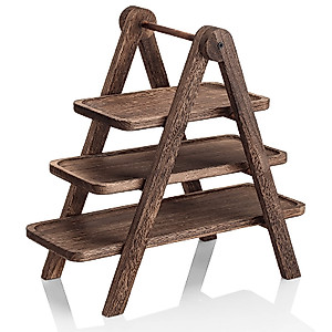 Nynelly Wood Tiered Serving Tray, 3 Tier Serving Stand, Wooden Serving Tray for Entertaining Serving Platter with Collapsible Stand for Picnic Party,Party Serving Trays and Platters