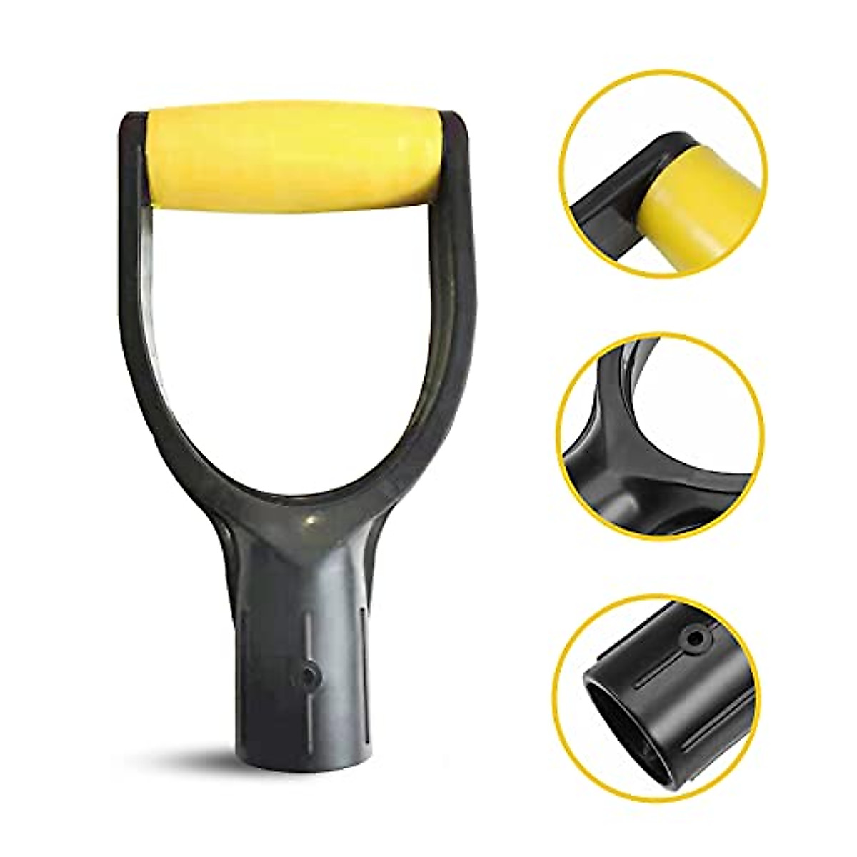 Plastic Spade Handle Shovel D Grip Handle, 32mm Inner Diameter Spade Snow Shovel Handle, Spade Snow Scoop Digging Raking Tools Hand Protect Garden Accessorie for Snow Shovel Digging Raking (Yellow)