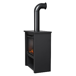 Real Flame Black Hollis Electric Fireplace - Freestanding with Remote Control - 6 Flame Colors & 5 Brightness Levels, Black